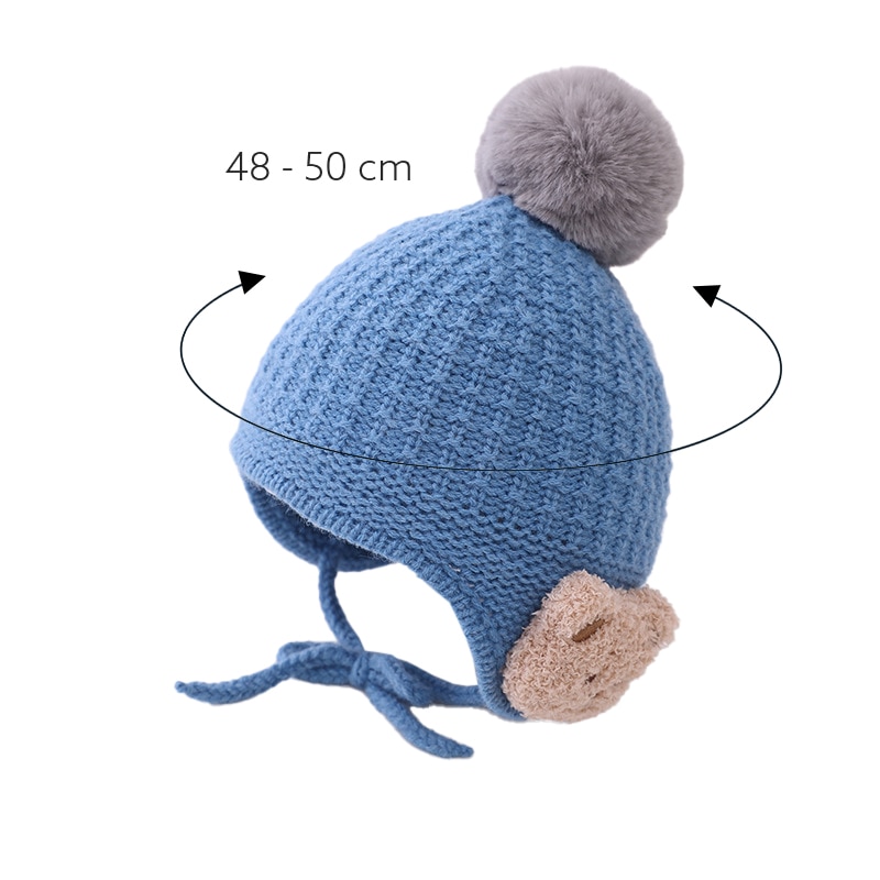 Caciula pentru copii, model pom pom si ursulet la urechi, prindere sub ...