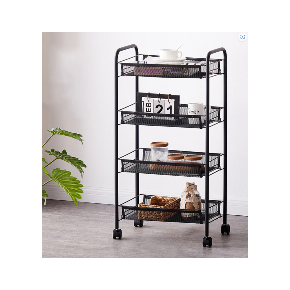 Raft multifunctional din metal pe roti, cu patru nivele, negru - eMAG.ro