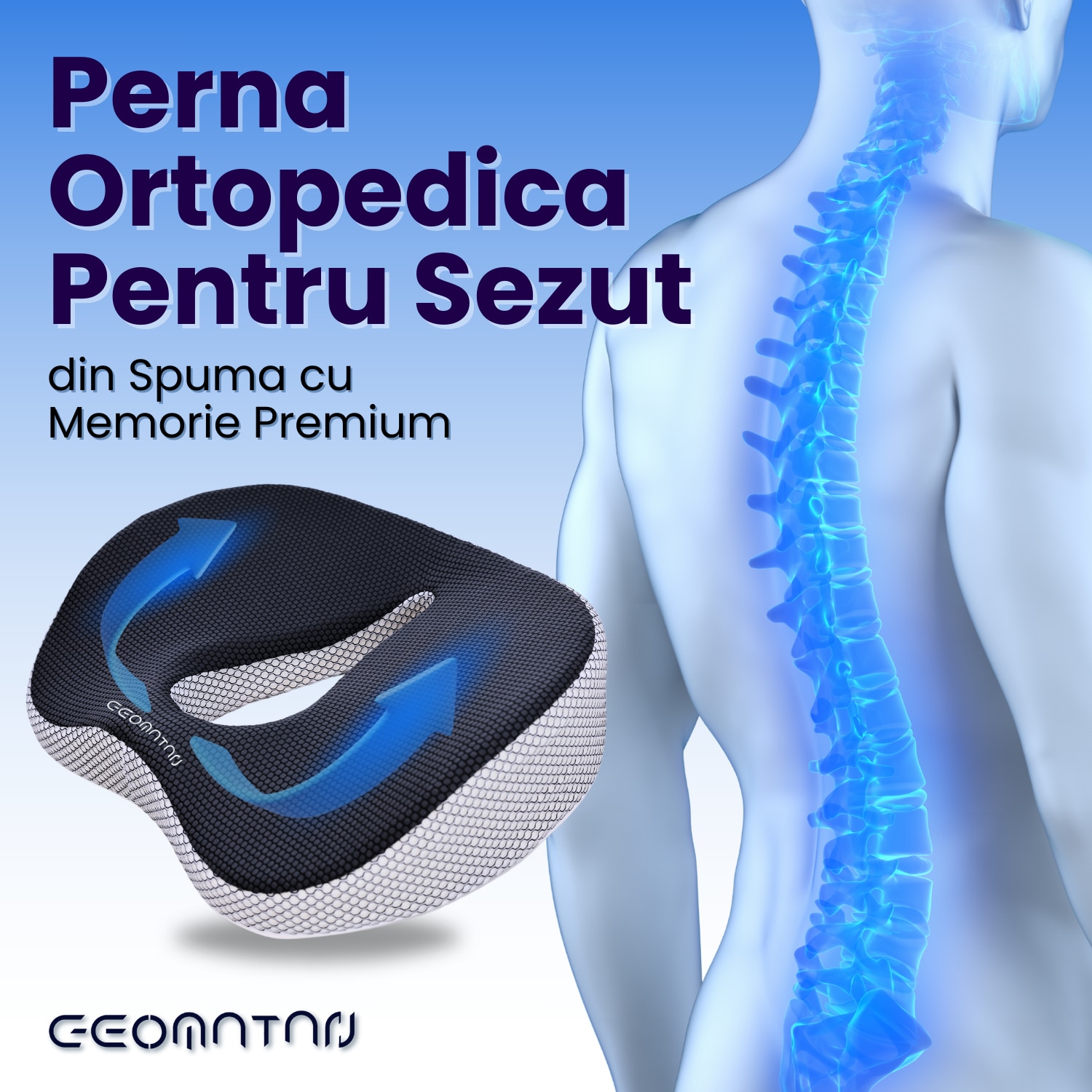 Perna ortopedica sezut GEOMATAN®, Spuma cu memorie Premium, pentru ...