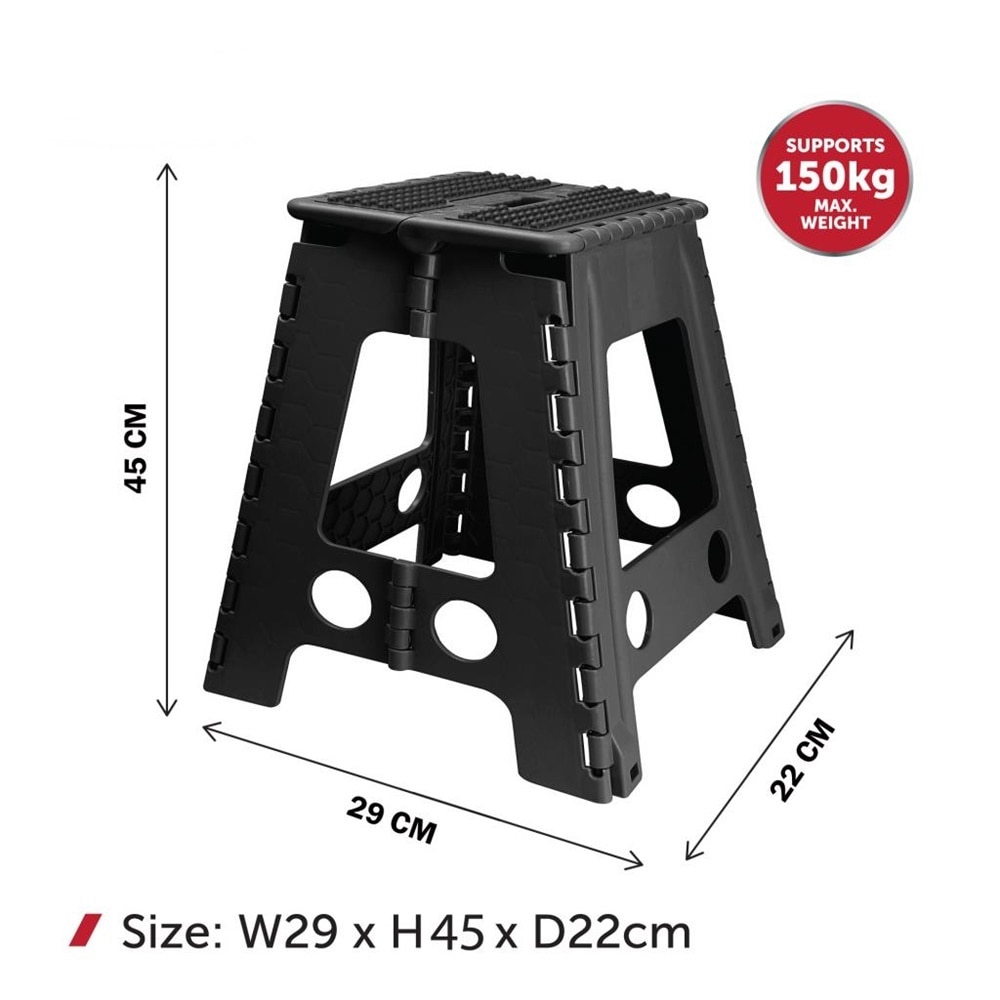 Műanyag összecsukható sámli, 45 x 29 x 22 cm, fekete, Vivo, 5153 - eMAG.hu