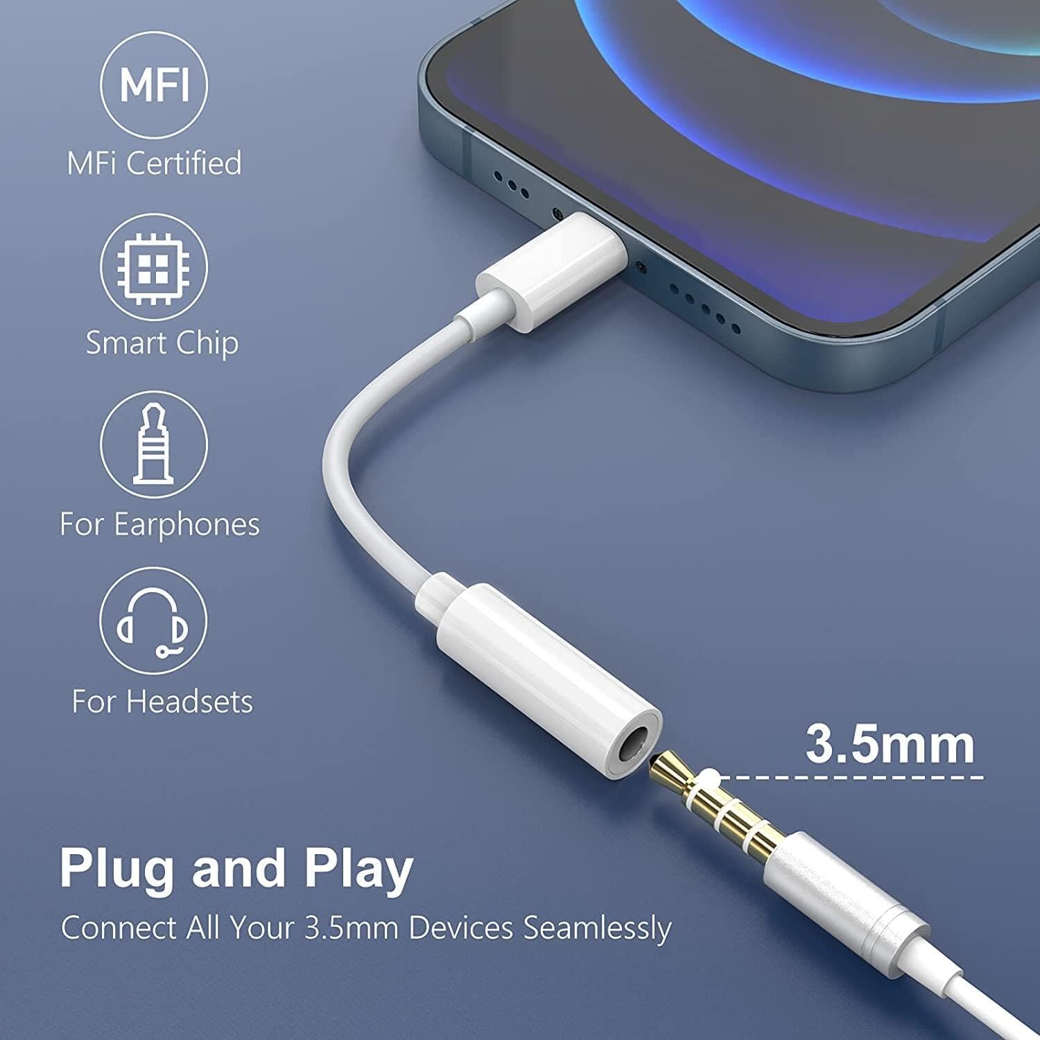 Adaptor pentru telefon, LNAISI, Lightning/Jack 3.5mm, Alb - eMAG.ro