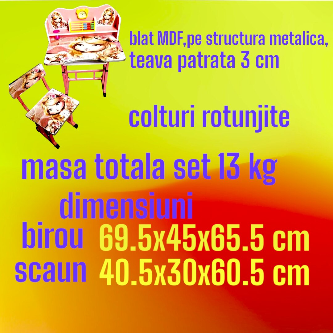 Set mobilier pentru camera copii, 2 birouri cu scaune ergonomice ...