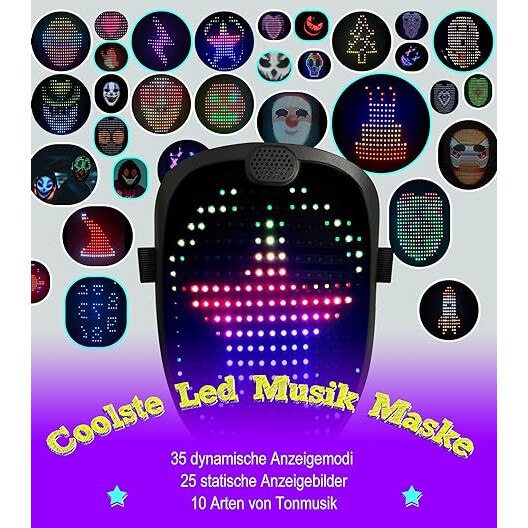 Masca Halloween LED inteligenta cu 60 de imagini, schimbare imagine ...