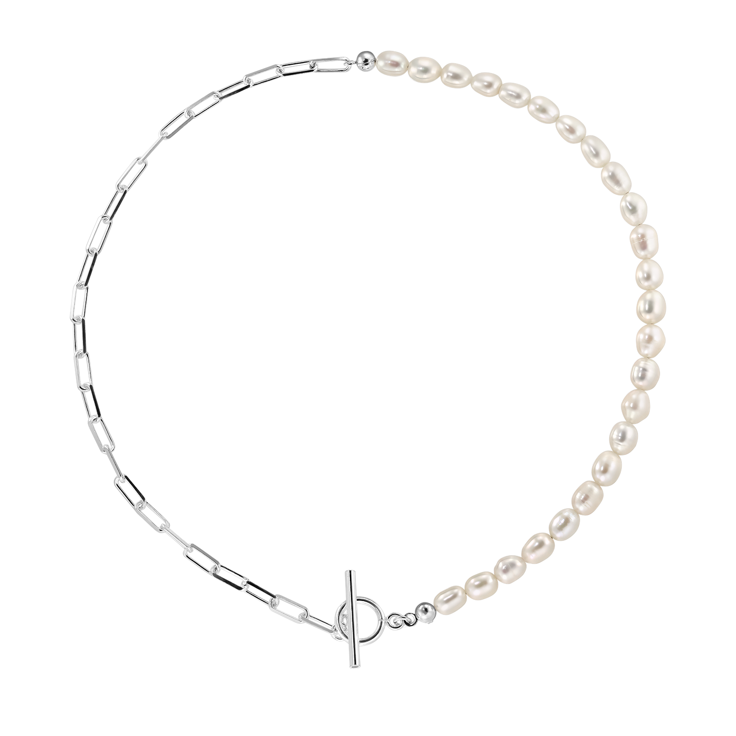 Colier argint 925 cu perle de cultura albe 6.5mm + lant paperclip ...