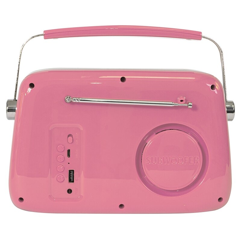Radio retro FM portabil Madison 15W cu functie bluetooth, AUX - roz ...