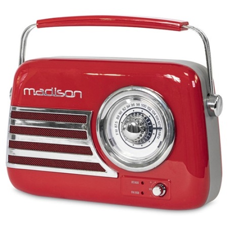 Radio retro FM portabil Madison 15W cu functie bluetooth, AUX - rosu ...