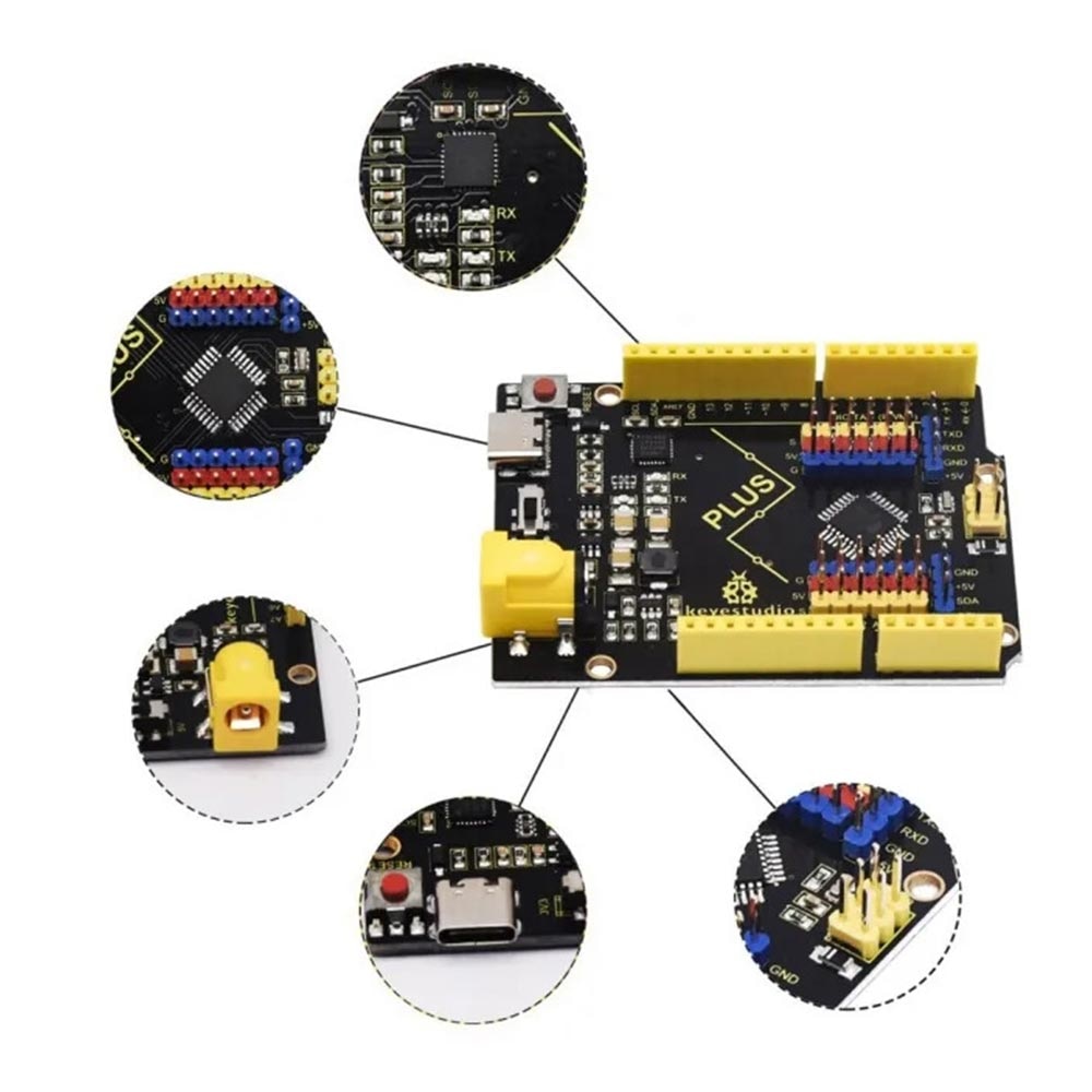 ATmega328P fejlesztőkártya, Keyestudio, Uno Plus, USB-C csatlakozás, Arduino kompatibilis ...