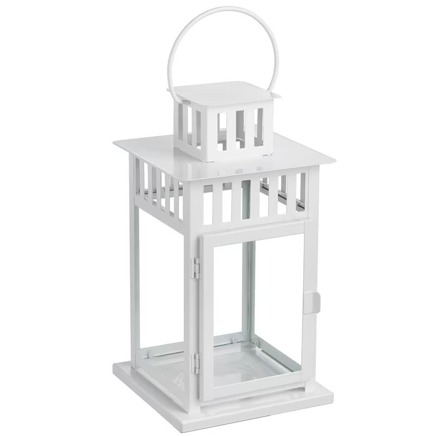 Felinar decorativ pentru lumanare, metal/sticla, interior/exterior, alb ...