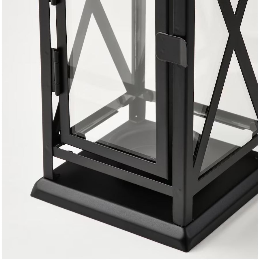 Felinar decorativ pentru lumanare tip pastila, negru, metal/sticla ...