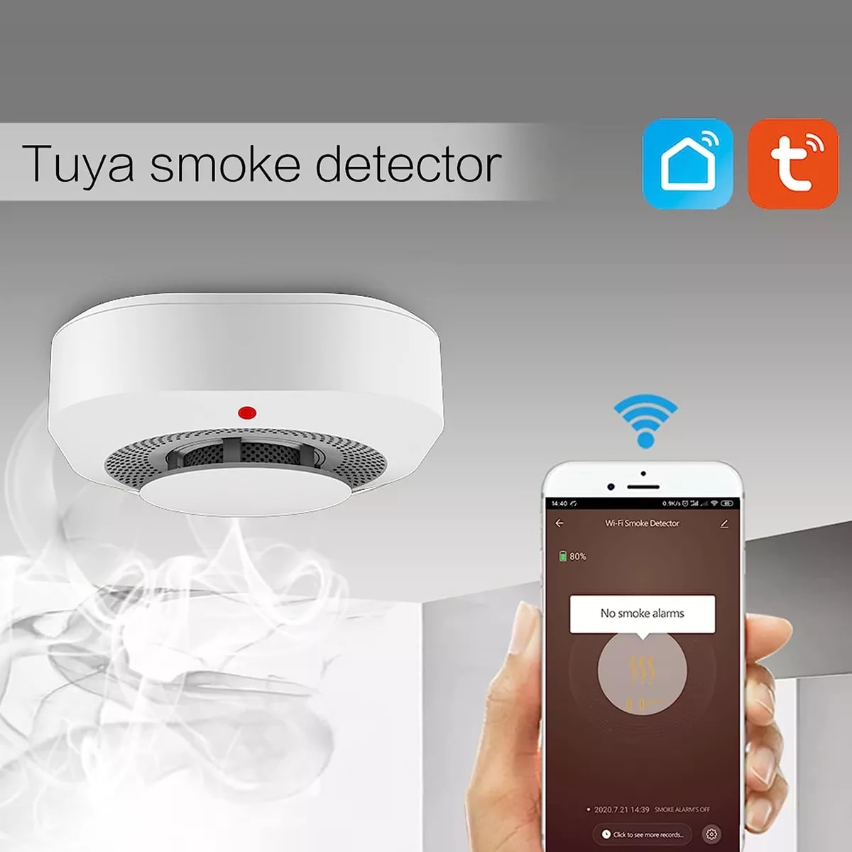 Detector fum cu senzor, Dytimeem, KU115, smart Wireless, compatibil cu ...