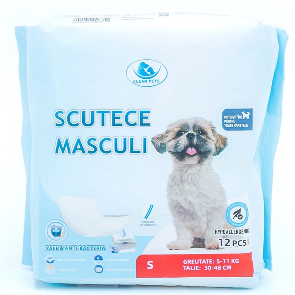 Scutece Clean Pets pentru caini Masculi talie mica S 12 buc - eMAG.ro