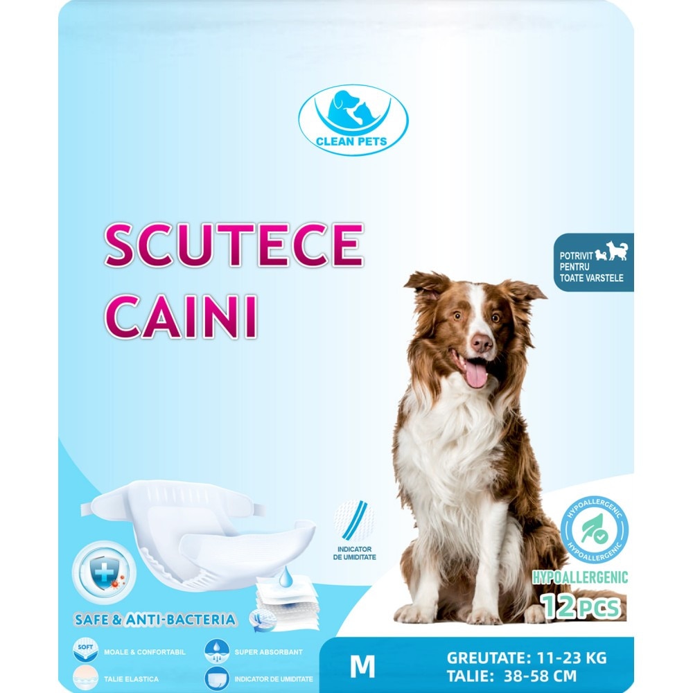Scutece Clean Pets pentru caini Femele talie medie M 12 buc - eMAG.ro