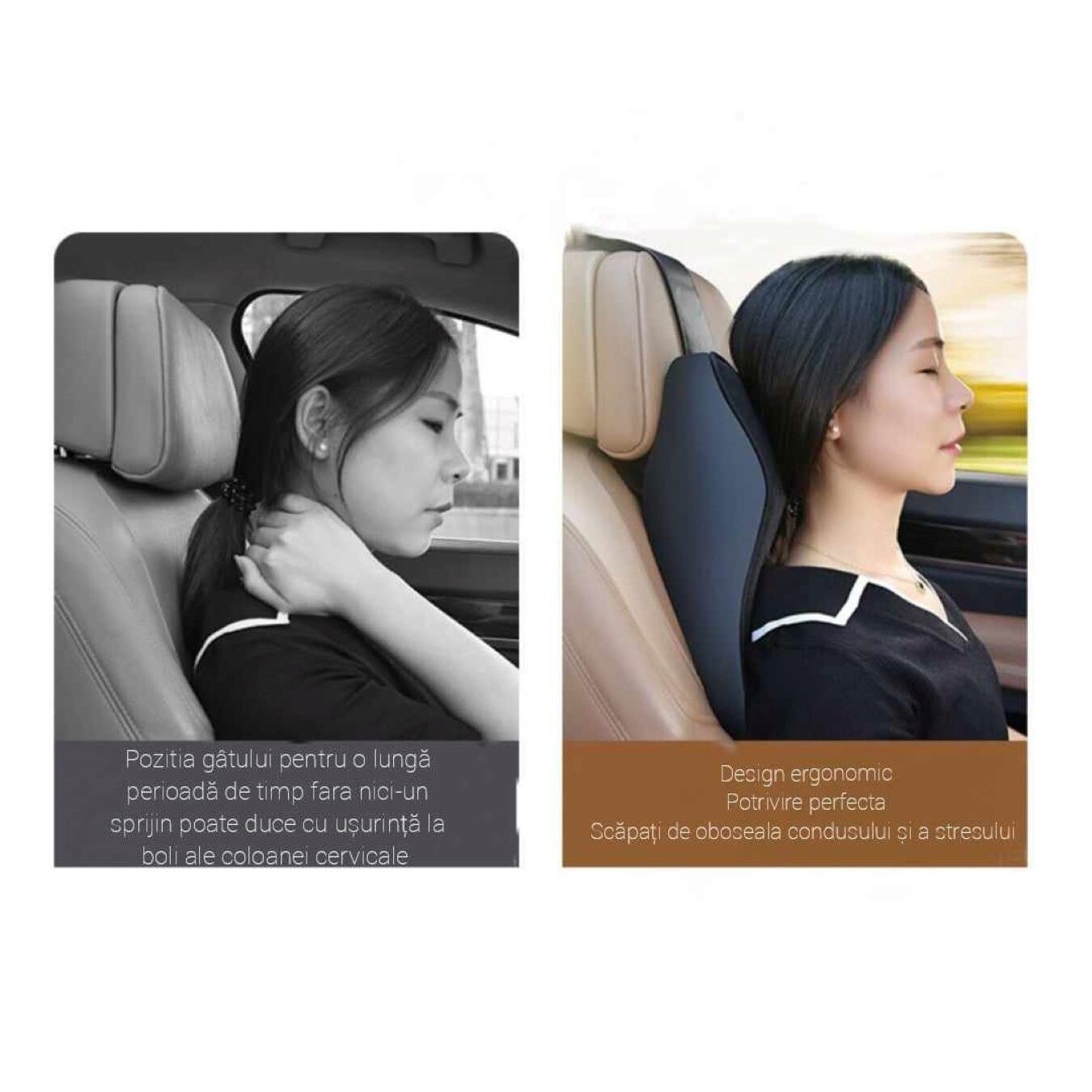 Set 2 perne auto pentru gat, cu design ergonomic 3D gros, curba ...