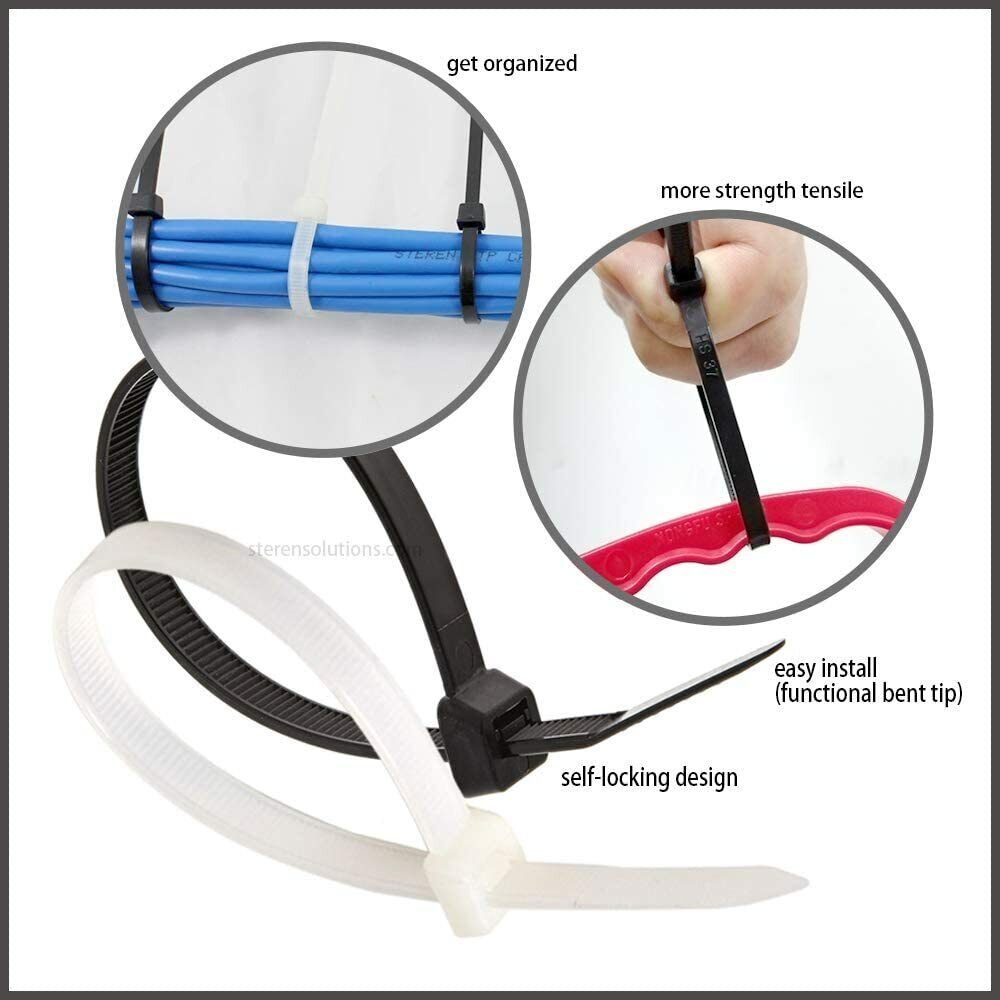 Set 100 coliere plastic ( soricel ) negru din plastic 8 mm X 450 mm ...