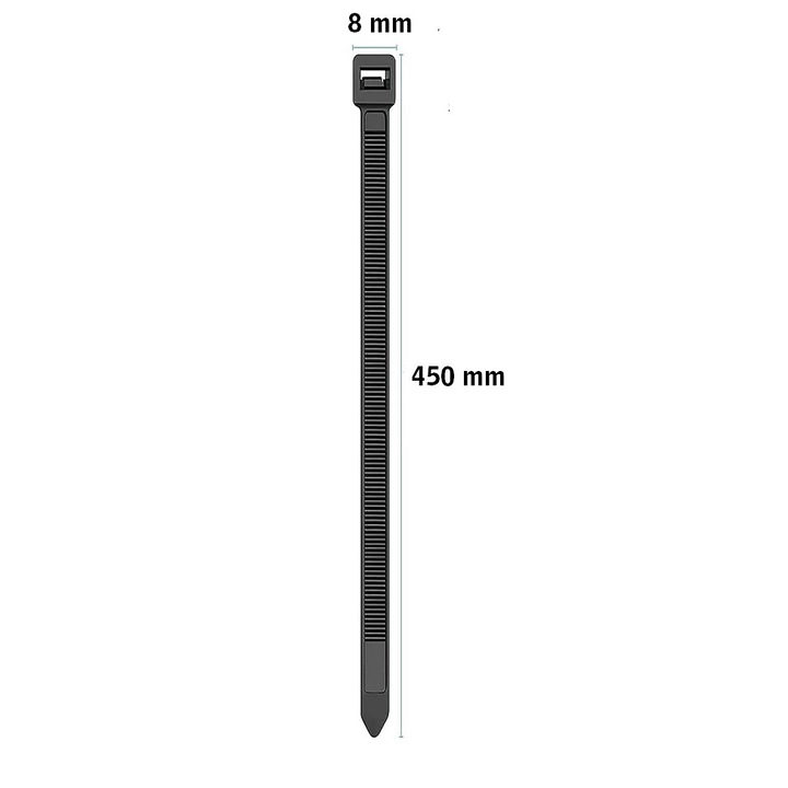 Set 100 coliere plastic ( soricel ) negru din plastic 8 mm X 450 mm ...