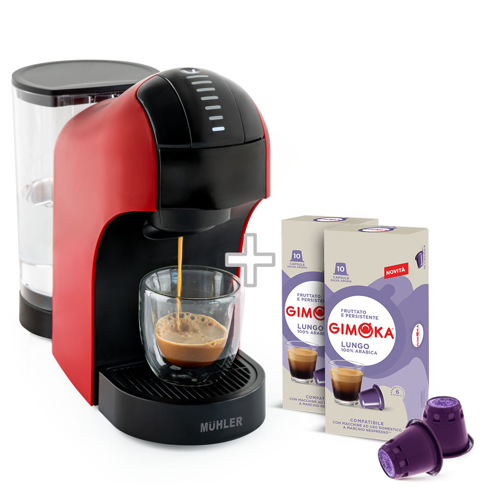 Set Espressor, Muhler, 3 in 1, 20 capsule, Gimoka Lungo, Rosu - eMAG.ro