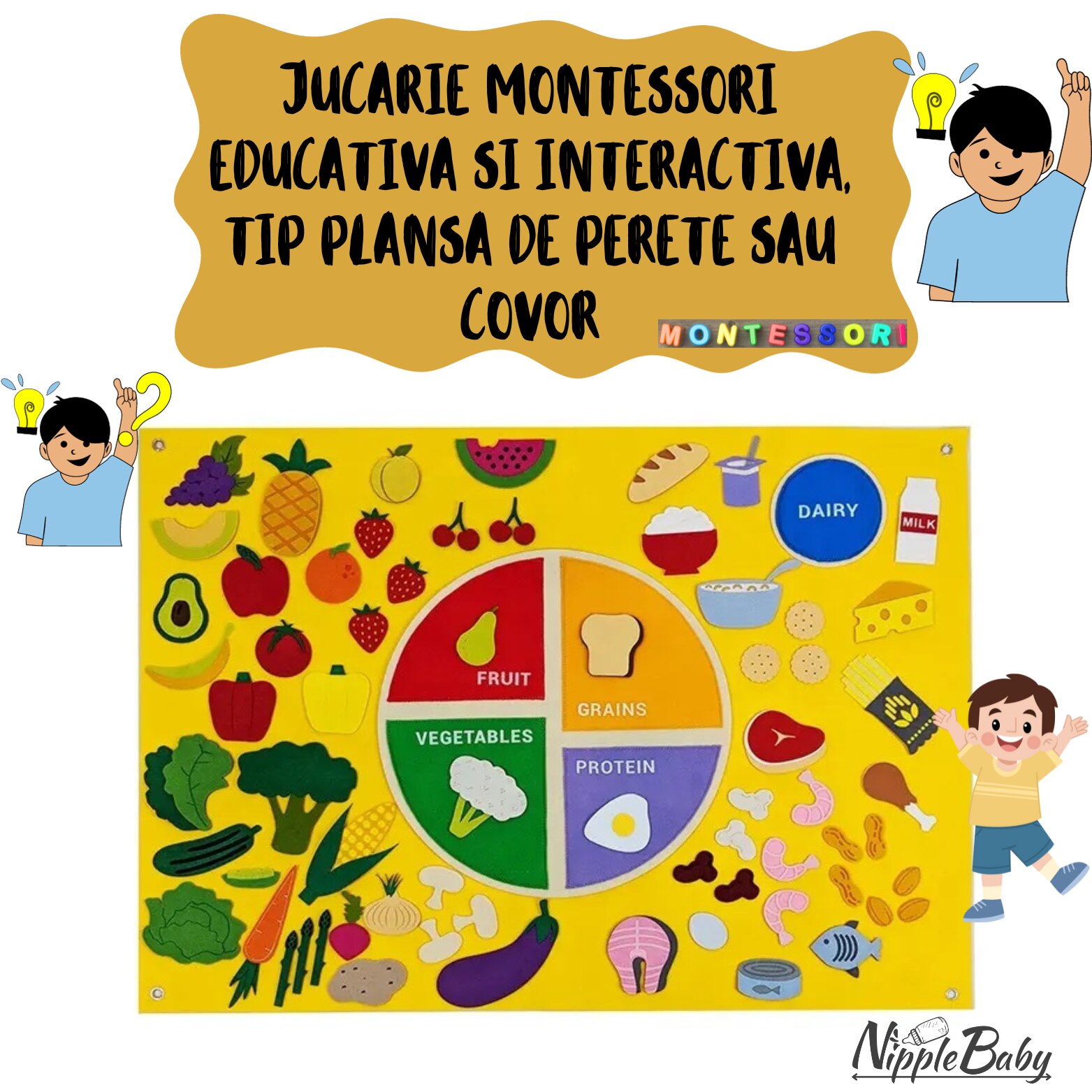 Jucarie Montessori educativa si interactiva, tip plansa de perete cu ...