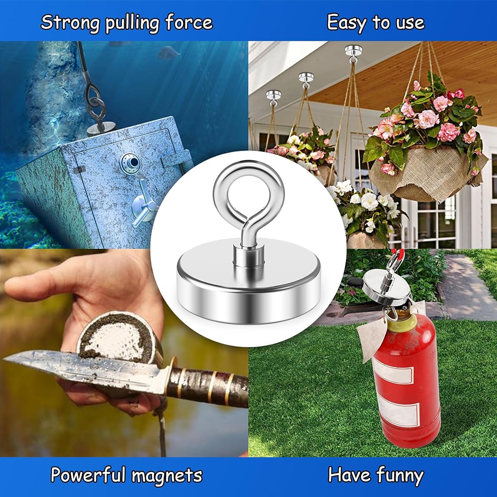 Magnet fishing neodym Puternic, Minetgnon®, 60 mm, 0-85KG, Argintiu ...