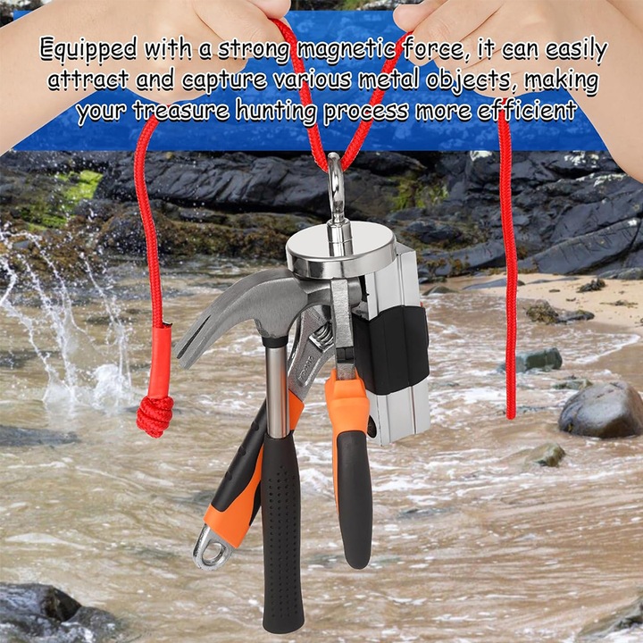 Magnet fishing neodym Puternic, Minetgnon®, 60 mm, 0-85KG, Argintiu ...