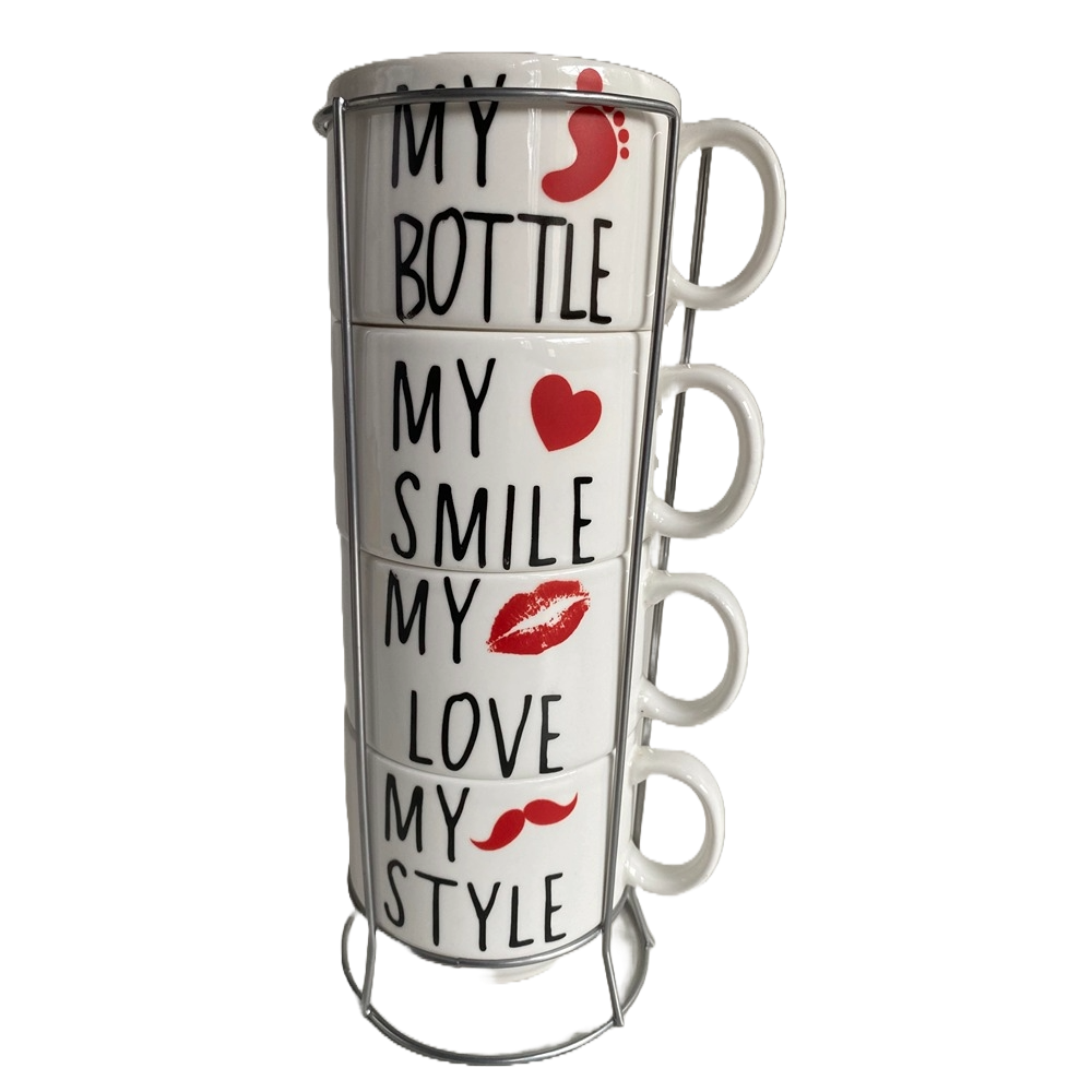 Set 4 cesti de cafea cu suport de metal, style, 150ml - eMAG.ro