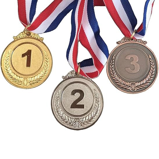 Set de 3 medalii Podium, AEWOYAD, 5 cm si Snur tricolor 81 cm, aur ...