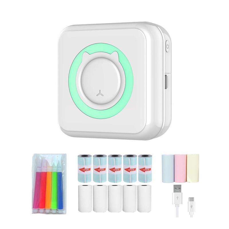 Set Mini imprimanta termica si 13 role hartie 57x25mm, Set de stilouri ...