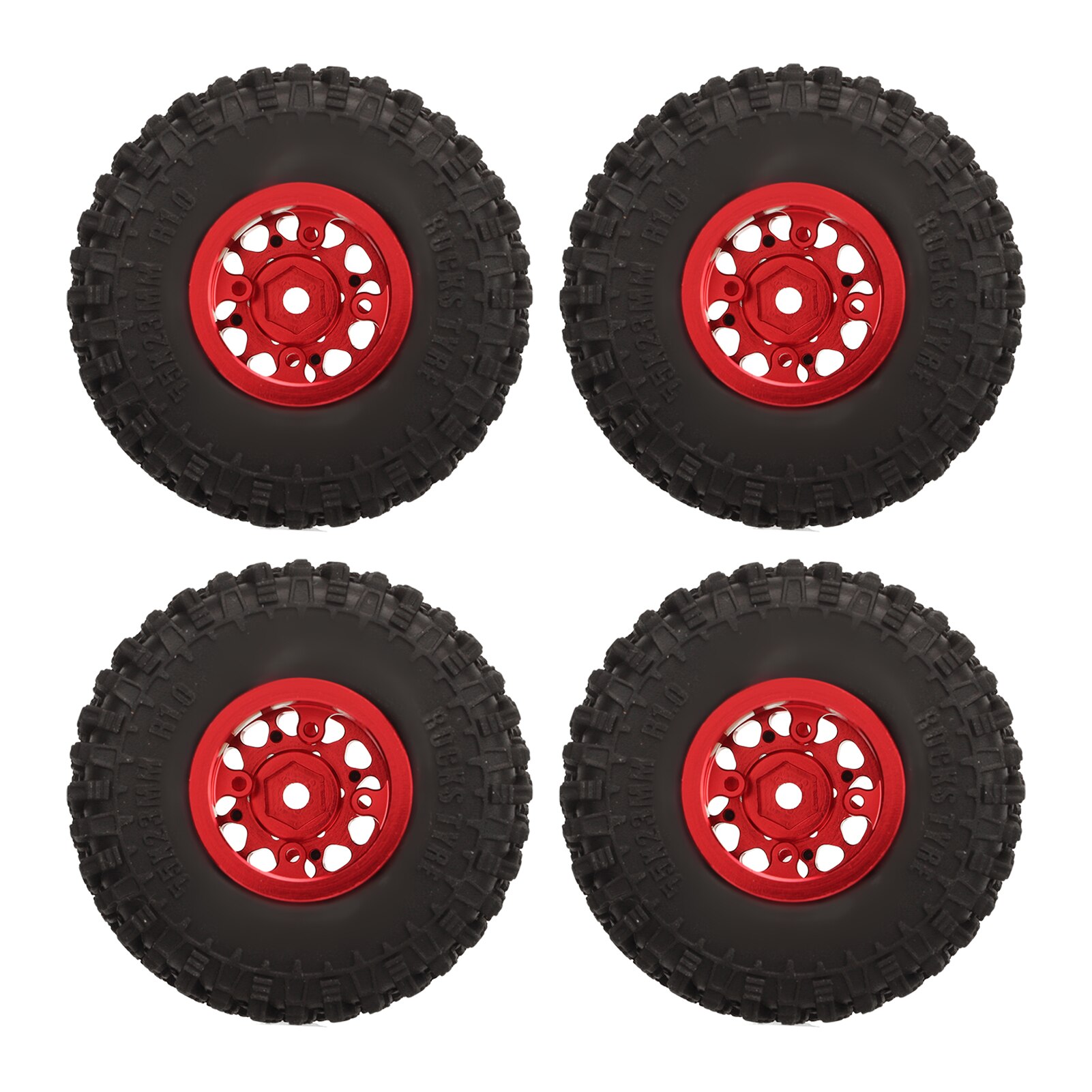 Set 4 roti pentru masinute, KkvoGmle, Aluminiu/Cauciuc, Negru/Rosu ...