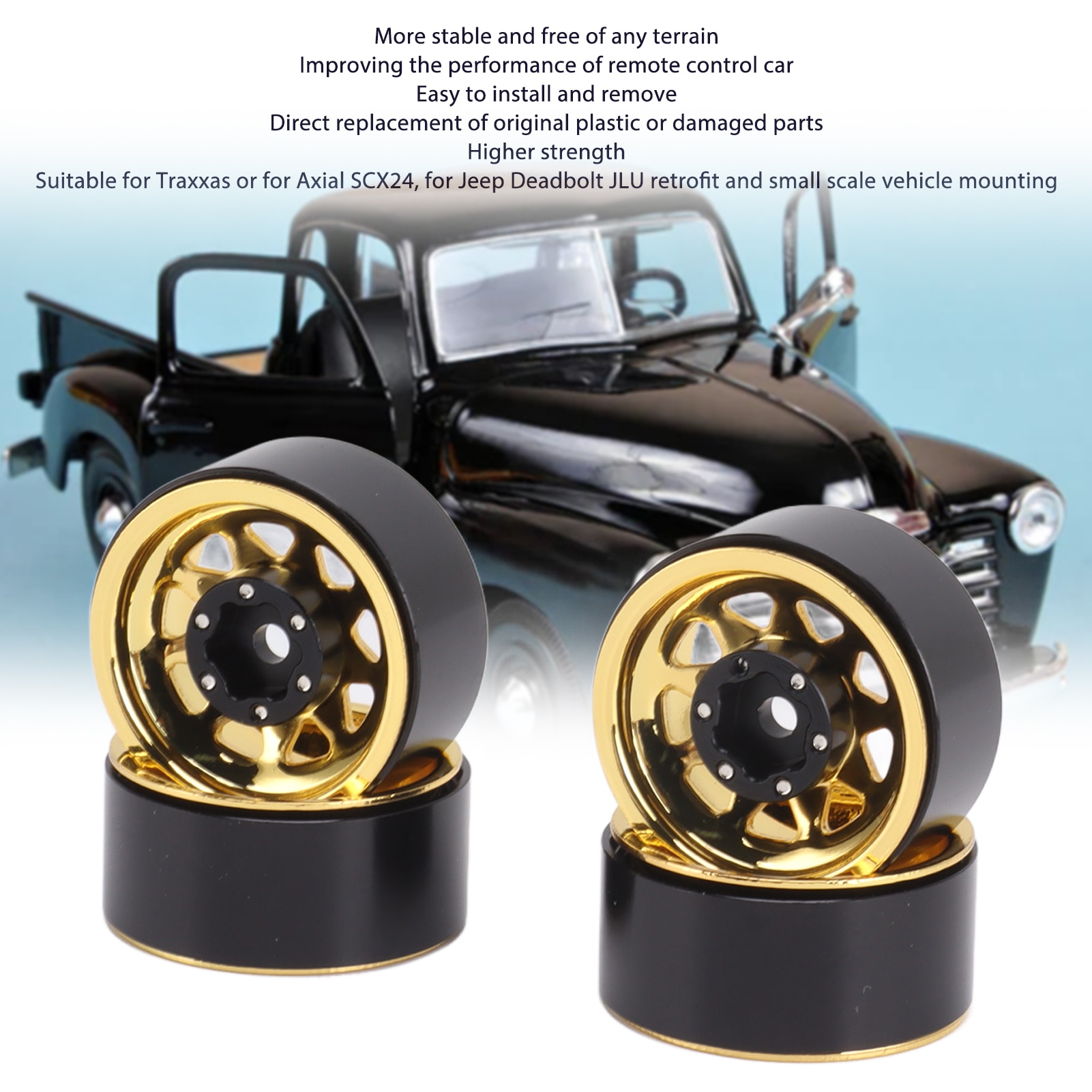 Set 4 roti pentru masini RC, KkvoGmle, Fier, Negru/Auriu - eMAG.ro