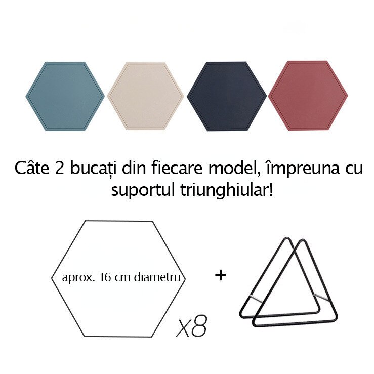 Set 8 suporti hexagonali pentru suprafete fierbinti, 4 culori diferite ...