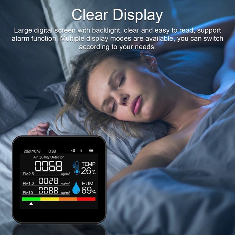 Преносим монитор за измерване на качеството на въздуха, 9in1, 2,8-инчов екран, Bluetooth, CO2 ...