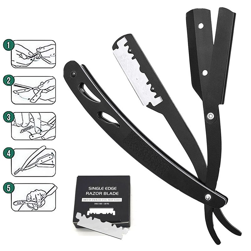 Set brici barbierit, Inox, 100 x Lame, Negru - eMAG.ro