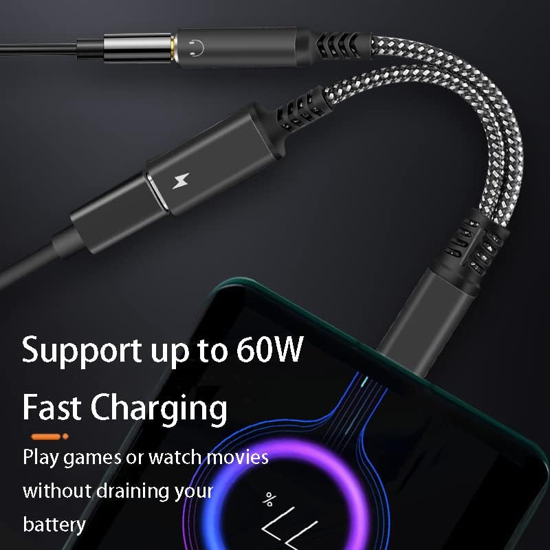 Adaptor telefon mobil, USB-C/Jack 3.5mm, 2in1, 60W, Negru - eMAG.ro