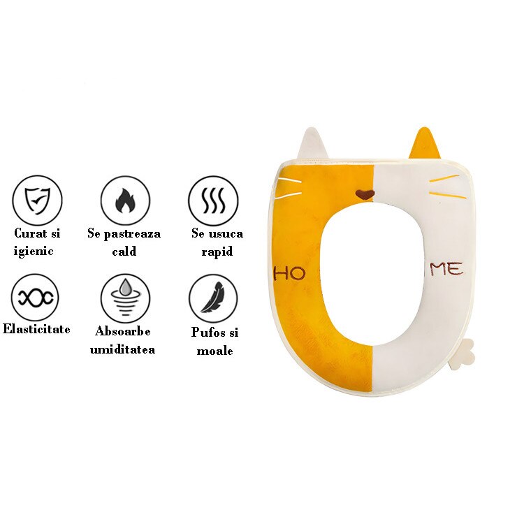 Husa colac WC, moale, cu fermoar, Crem cu Alb, din Bumbac pufos si ...