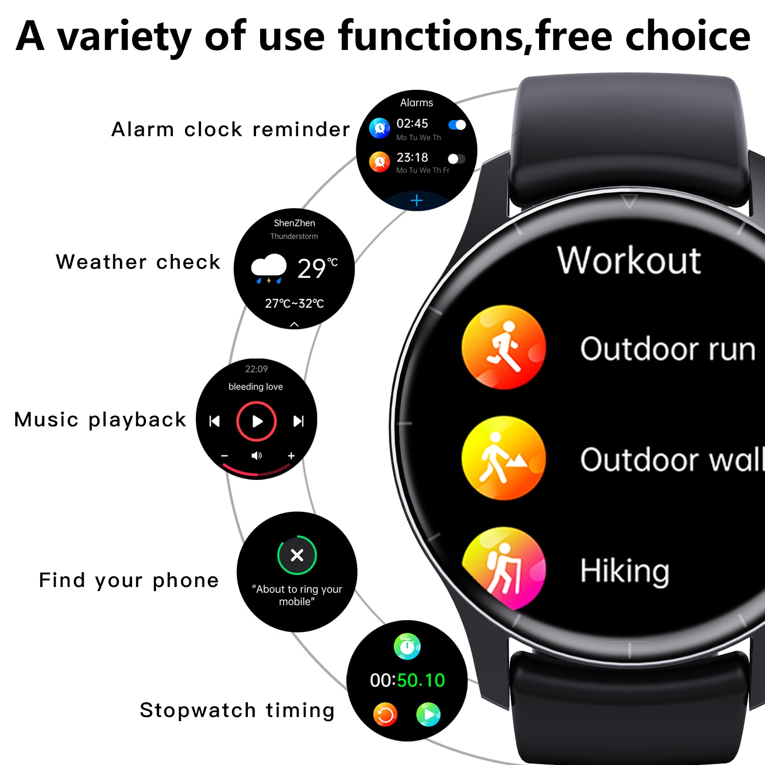 Ceas Smartwatch Ecran IPS LCD, 5.3 Bluetooth HD, vedere clara de 1,35 ...