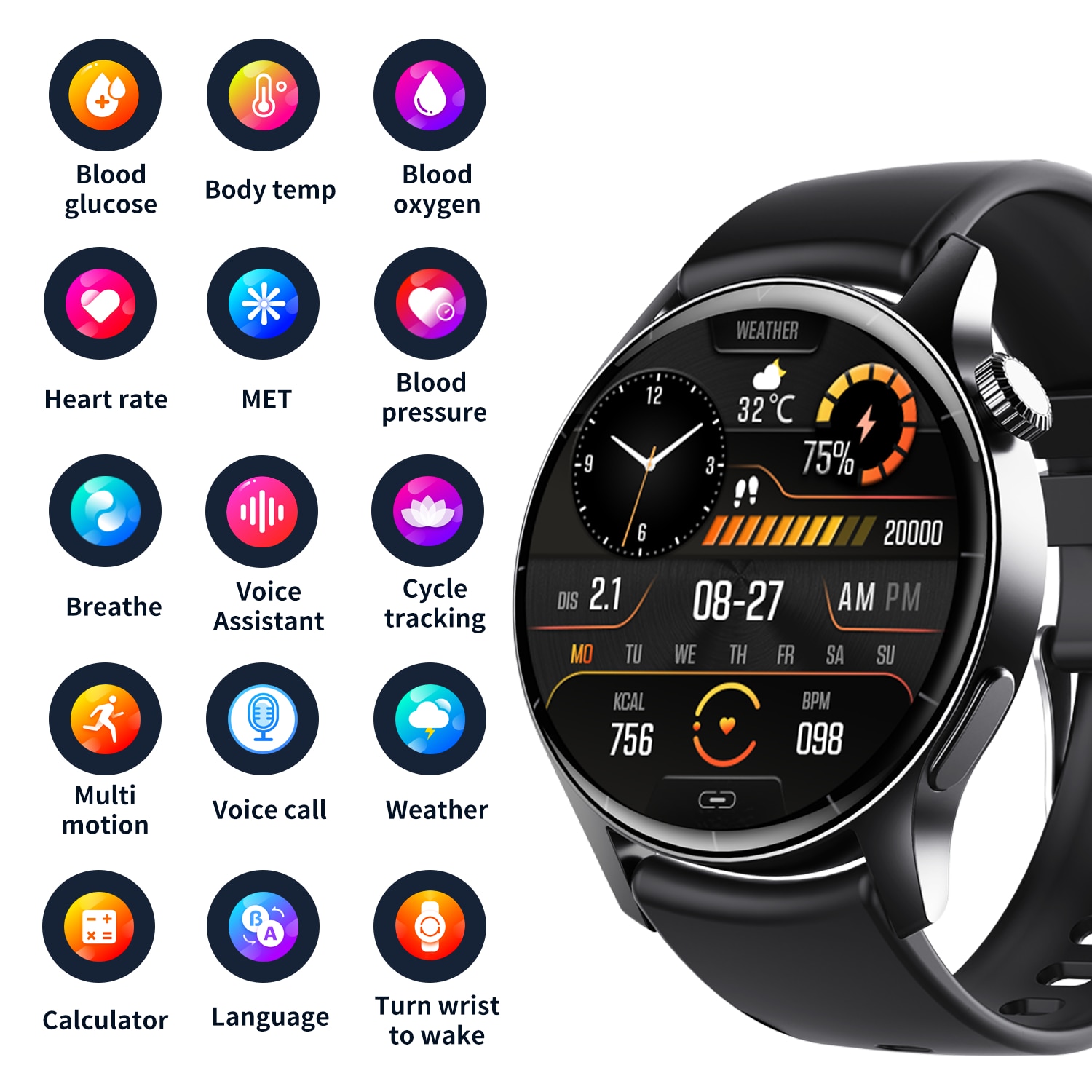 Ceas Smartwatch Ecran IPS LCD, 5.3 Bluetooth HD, vedere clara de 1,35 ...