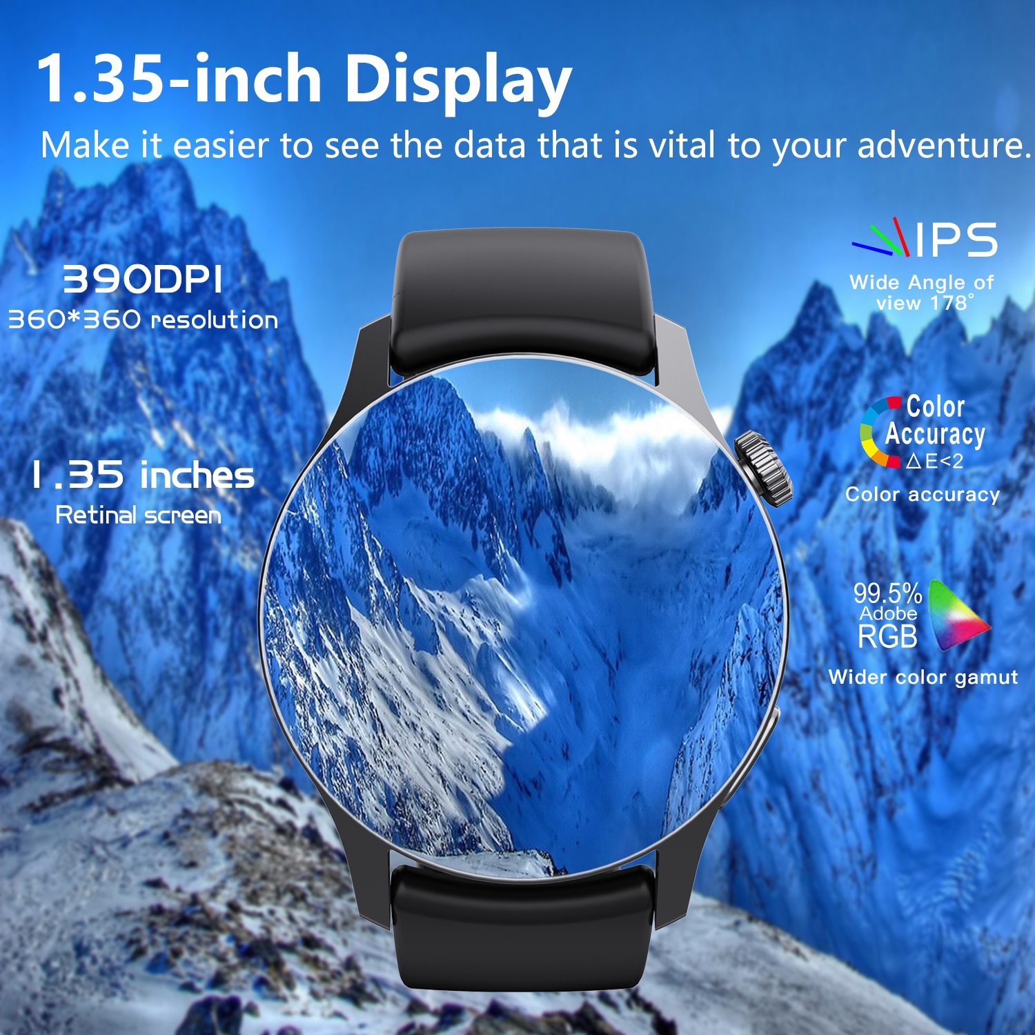 Ceas Smartwatch Ecran IPS LCD, 5.3 Bluetooth HD, vedere clara de 1,35 ...