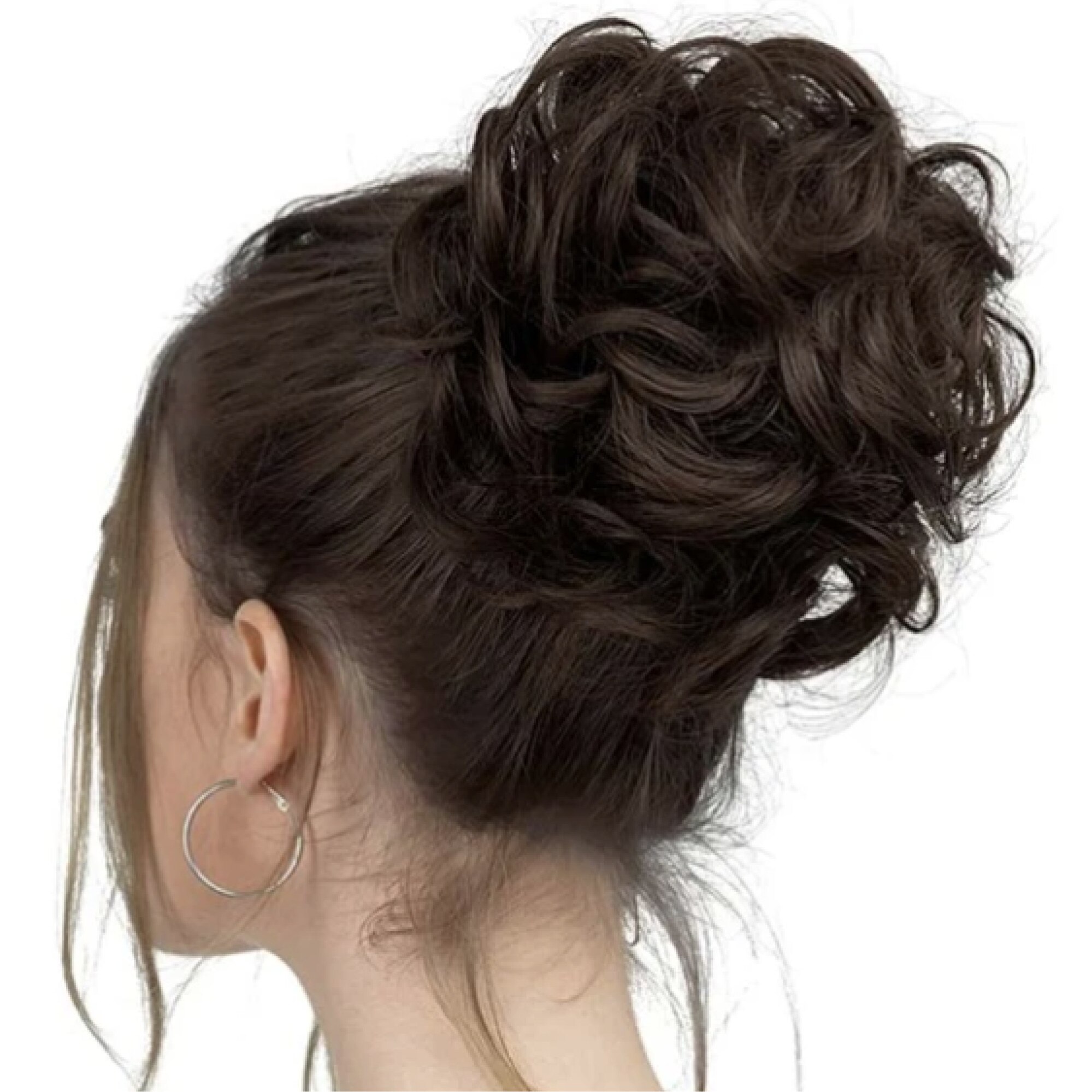 Coc fals, elastic din par sintetic cu aspect natural, Saten inchis ...