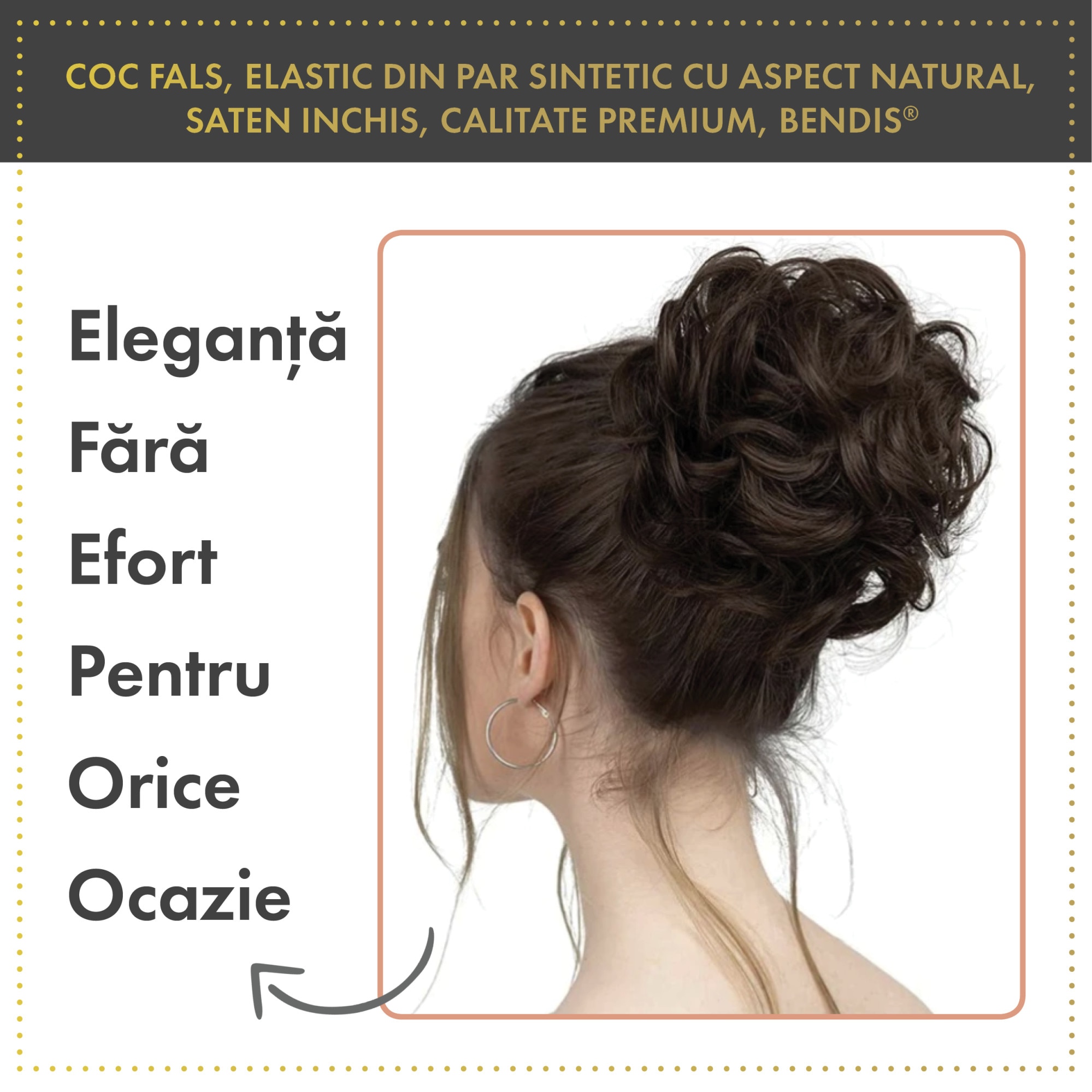 Coc fals, elastic din par sintetic cu aspect natural, Saten inchis ...