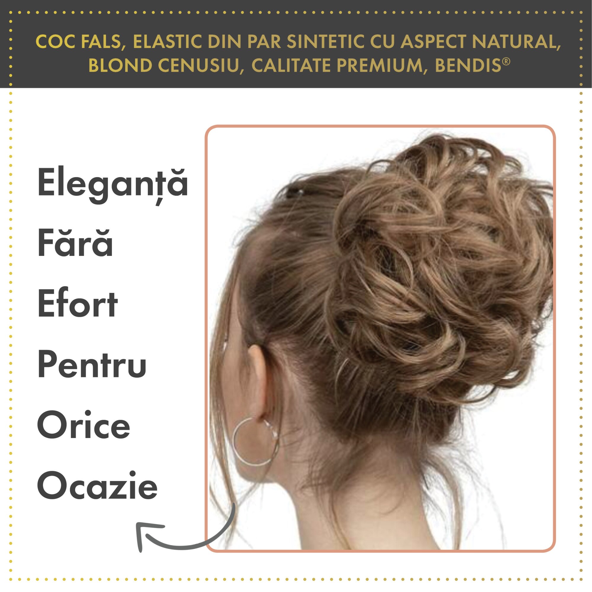 Coc fals, elastic din par sintetic cu aspect natural, Blond Cenusiu ...
