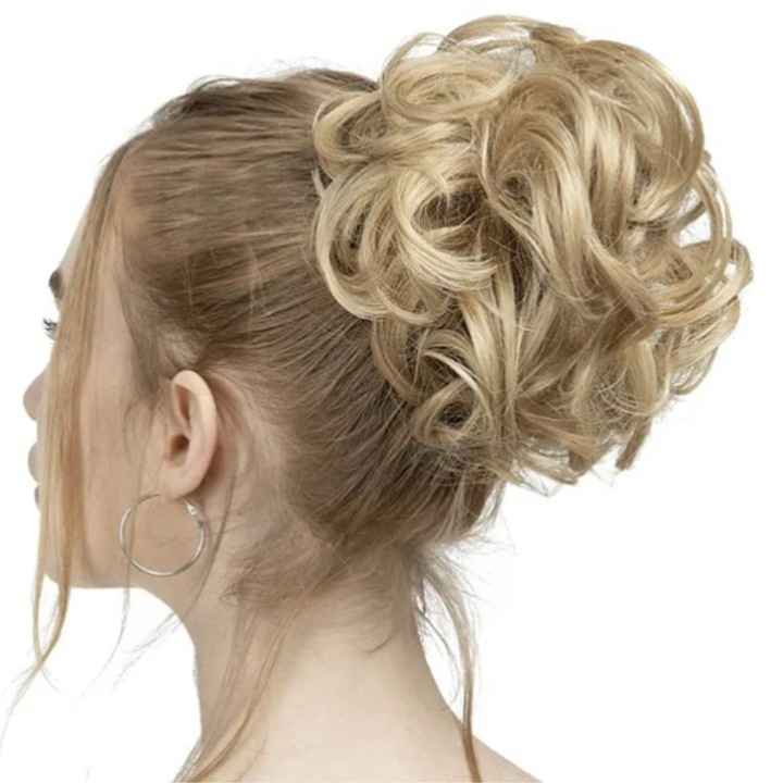 Coc fals, elastic din par sintetic cu aspect natural, Blond, fibra ...