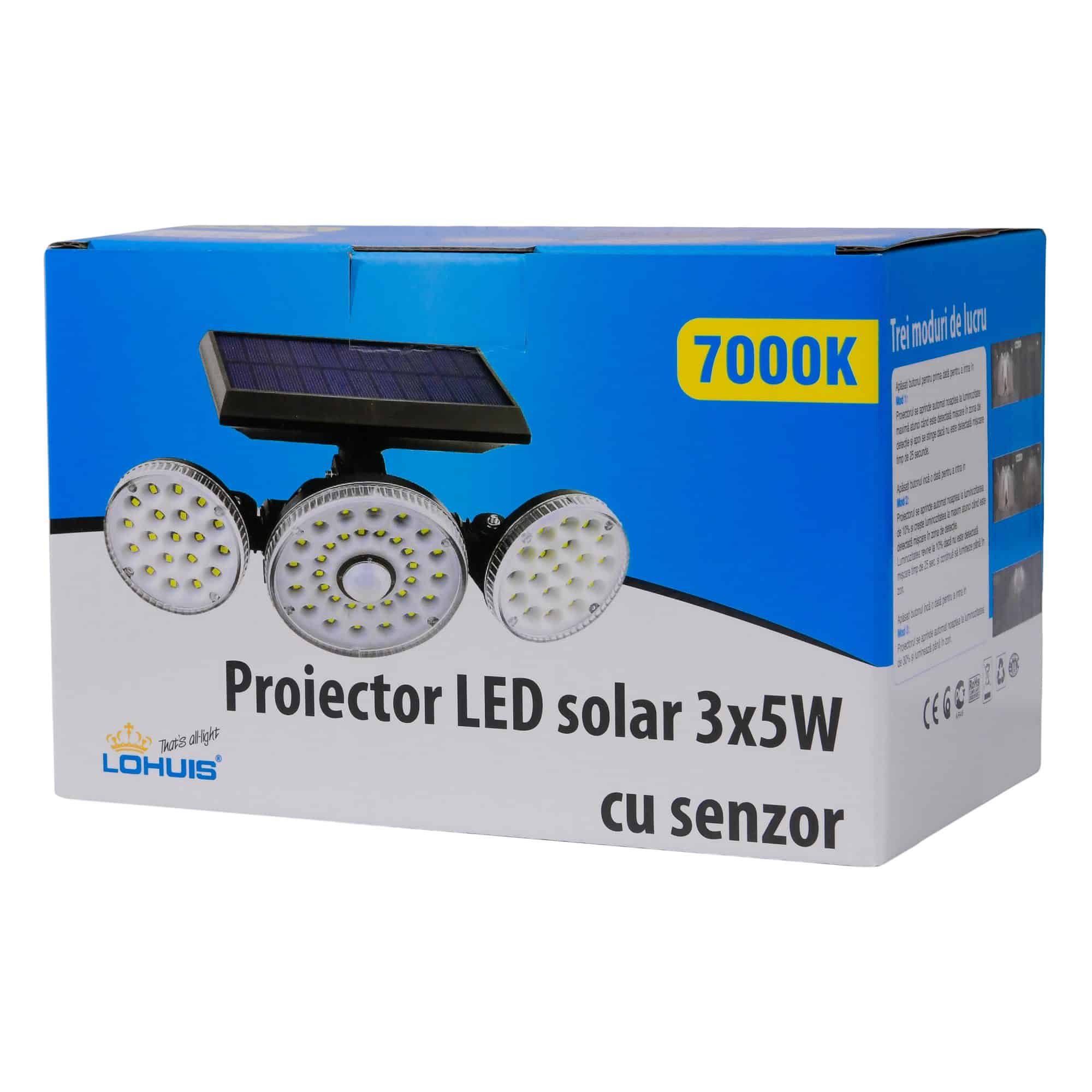 Proiector led solar 3x5W cu senzor - eMAG.ro