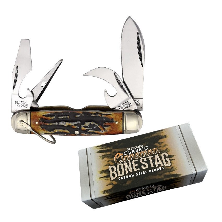 Ловен Нож Rough Ryder, Модел Kamp King Cinnamon, с 4 остриета, Кафяво-черен - eMAG.bg