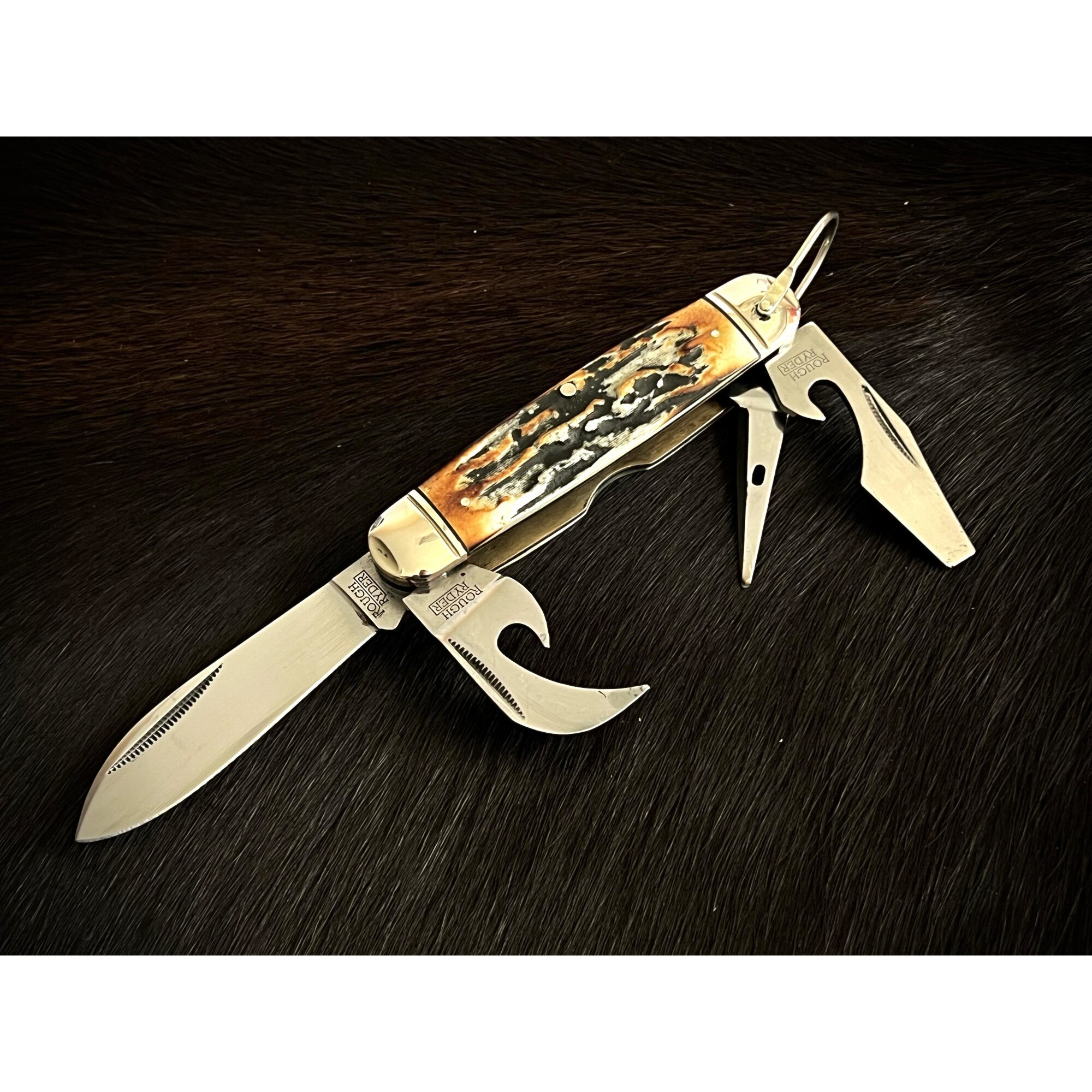 Ловен Нож Rough Ryder, Модел Kamp King Cinnamon, с 4 остриета, Кафяво-черен - eMAG.bg