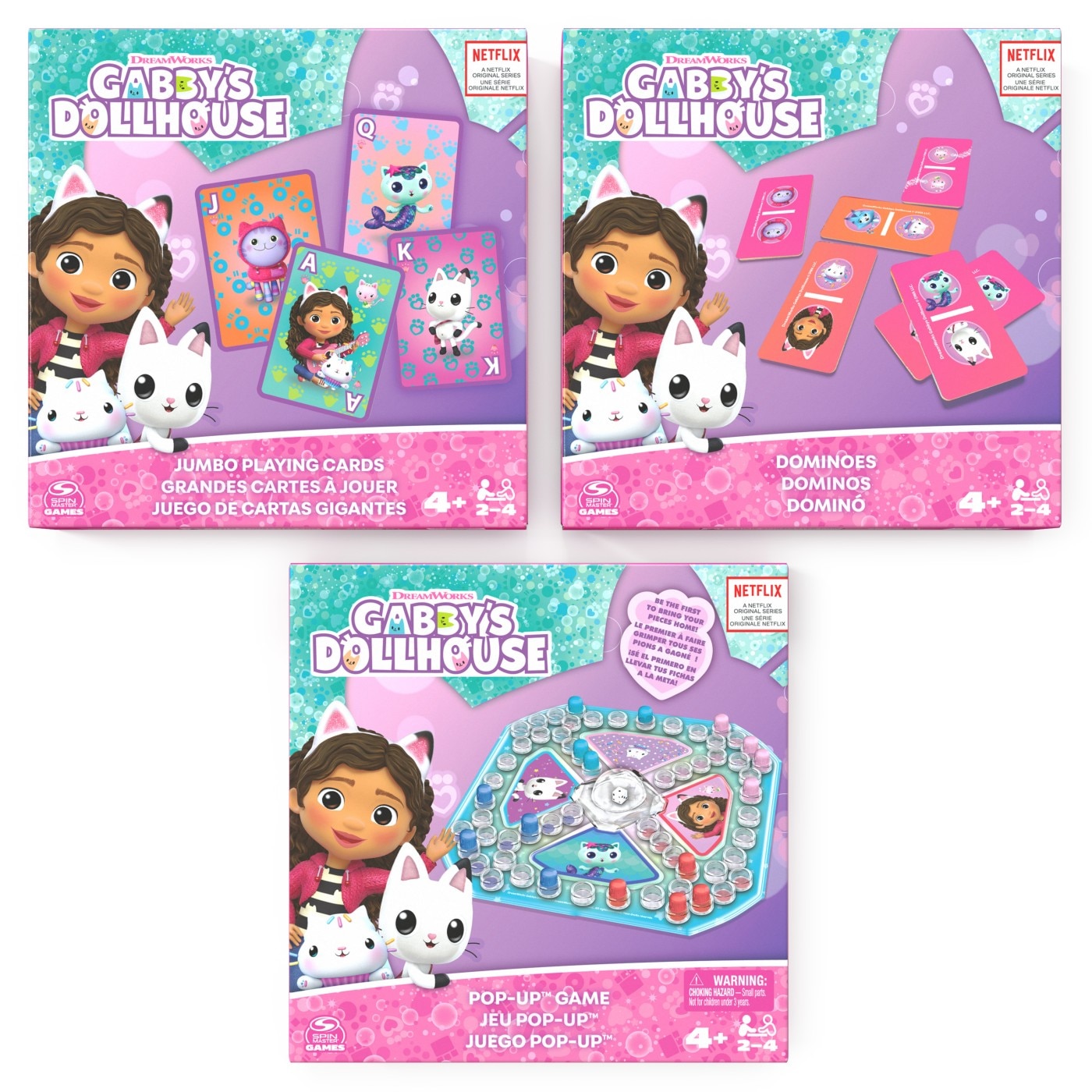 3 db Gabby's Dollhouse Games készlet – Dominók, kártyák és felugró ...