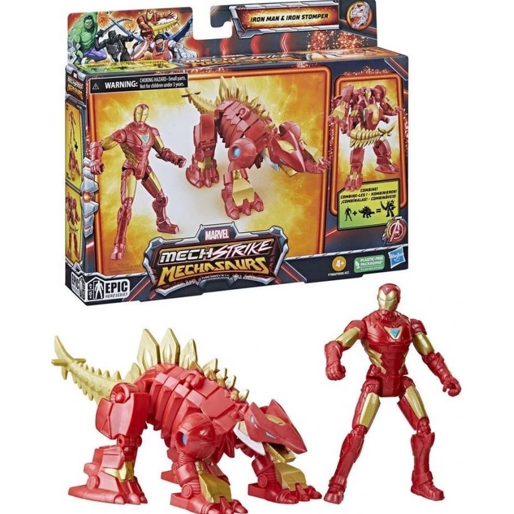 Set 2 figurine, Marvel Mech Strike: Mechasaurus - Iron Man/Iron Stomper ...