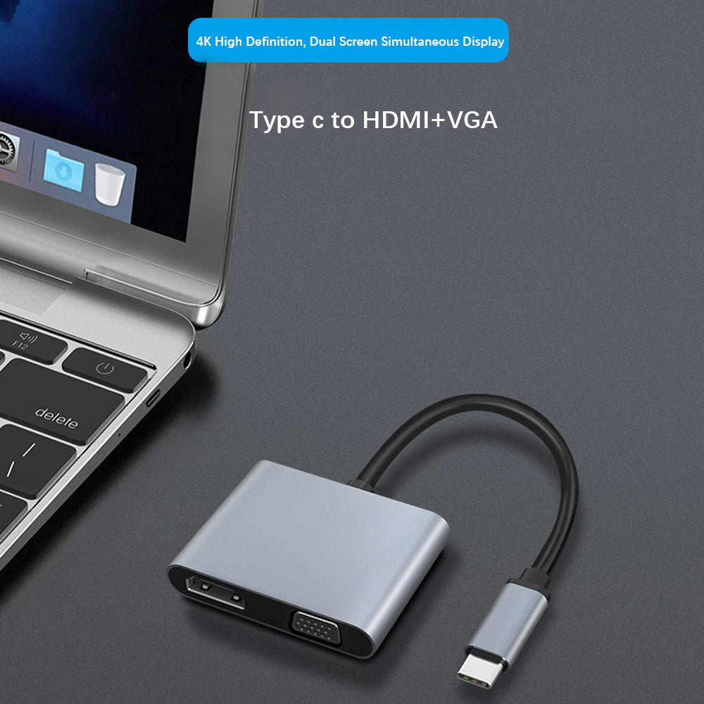 Adaptor monitor, JESWO, USB-C/HDMI/VGA, 2in1, Argintiu - eMAG.ro