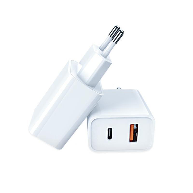 Универсално зарядно с USB щепсел и Type C + Lightning кабел, бяло ...