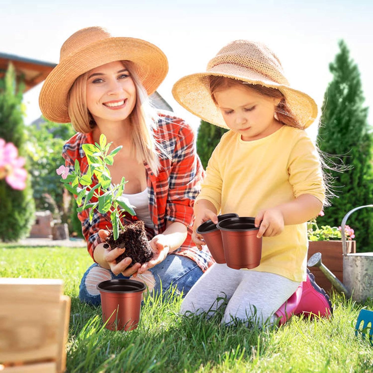 Set 100 Ghivece de flori din plastic de inalta calitate, 9cm, Maro ...