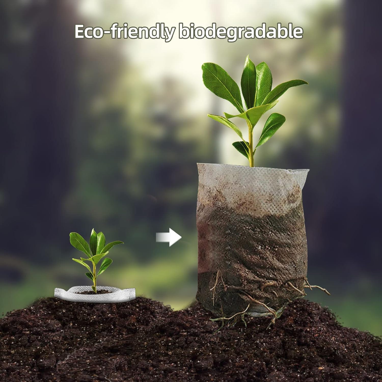 Set 300 saci biodegradabil pentru rasaduri, Sunmostar, Netesut, Alb ...