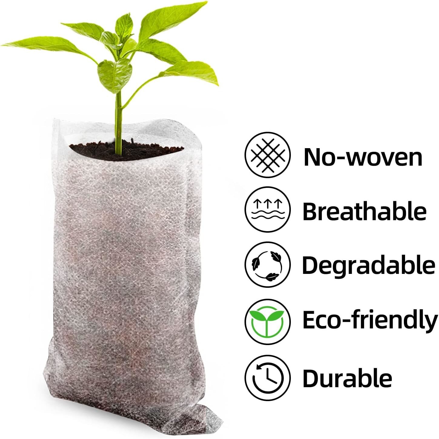 Set 300 saci biodegradabil pentru rasaduri, Sunmostar, Netesut, Alb ...